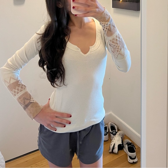 Free People | Tops | Free People Cream Colored Long Sleeve Notch Top ...